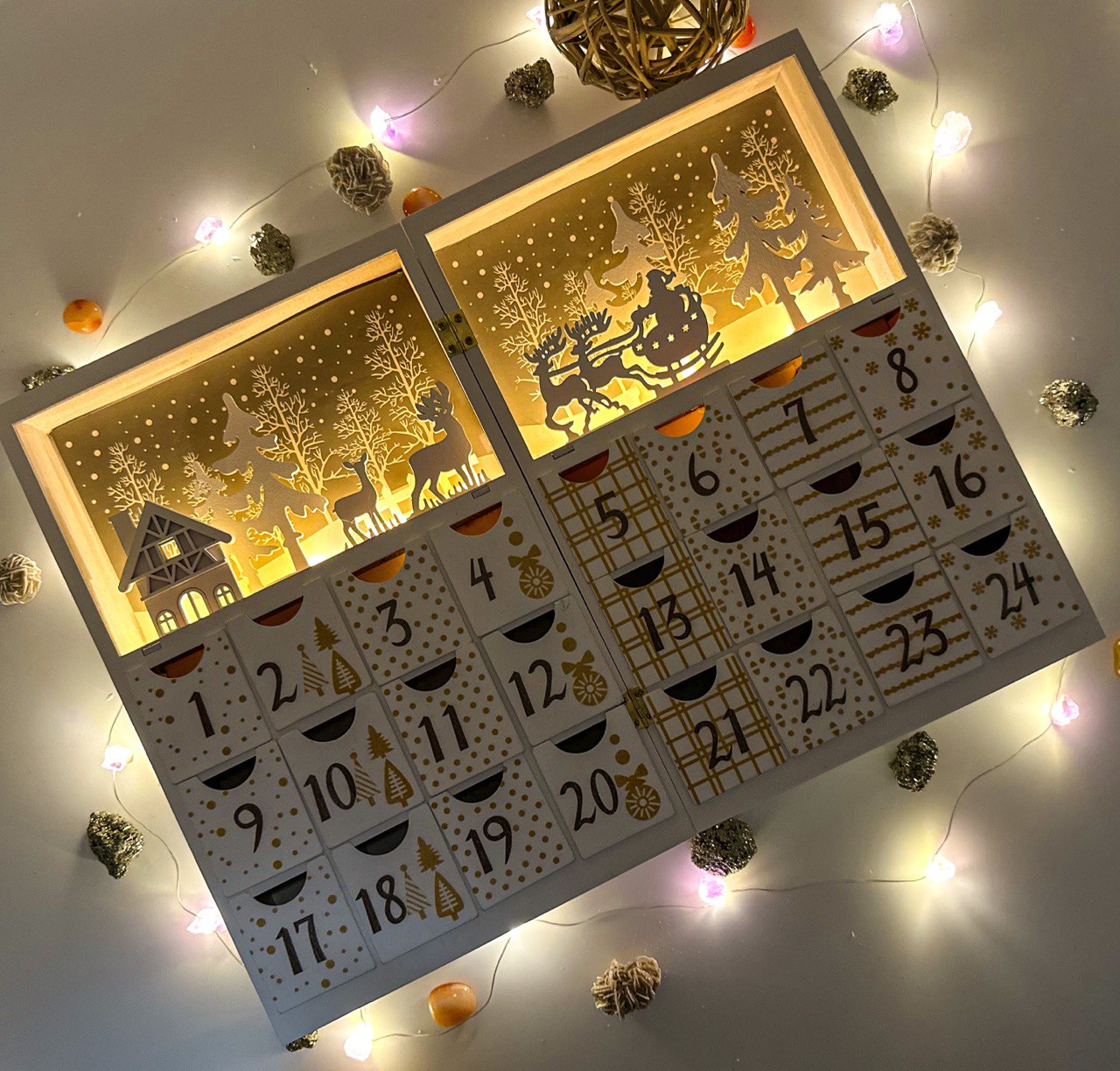 Wood Crystal Advent Calendar with LED Lights – UniverseDelights