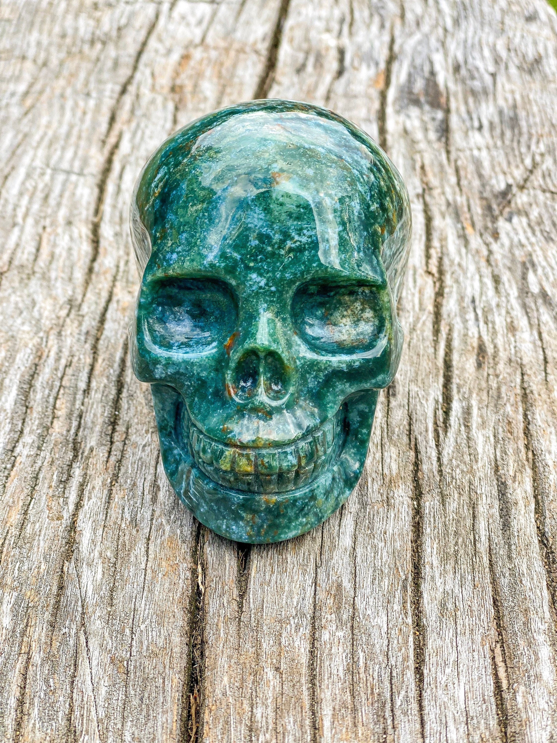 Moss Agate Large Skull, Natural Gemstone Moss Agate Skull 1.8 Pound, L ...